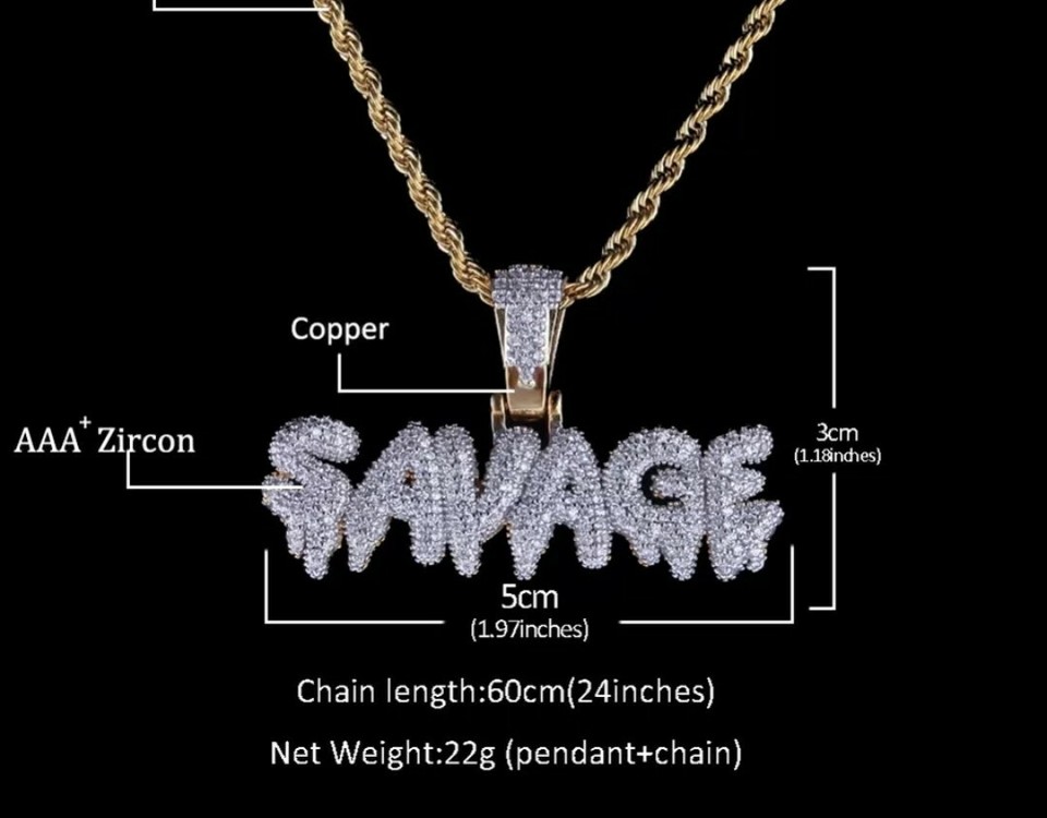Gold Tone Iced Savage Pendant - 24" Rope Chain - Hip Hop Fashion ...