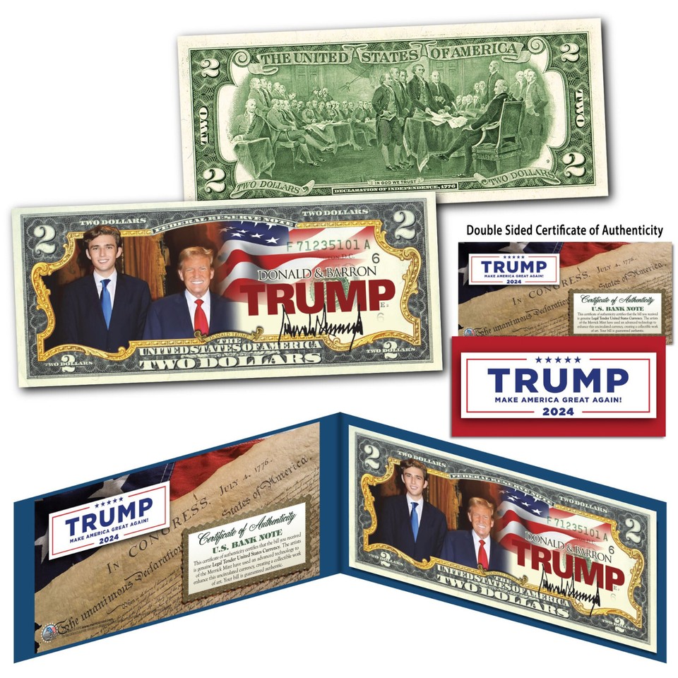 DONALD TRUMP & BARRON TRUMP Official Genuine Legal Tender U.S. $2 Bill ...