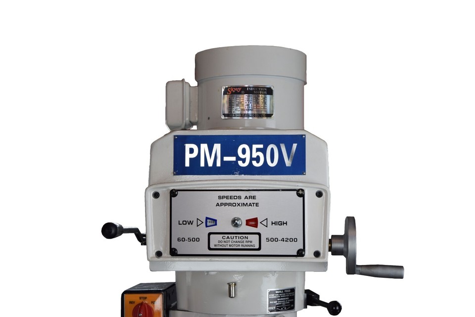 PM-950V KNEE TYPE VERTICAL MILL MILLING MACHINE W/ 3 AX DRO, X FEED ...