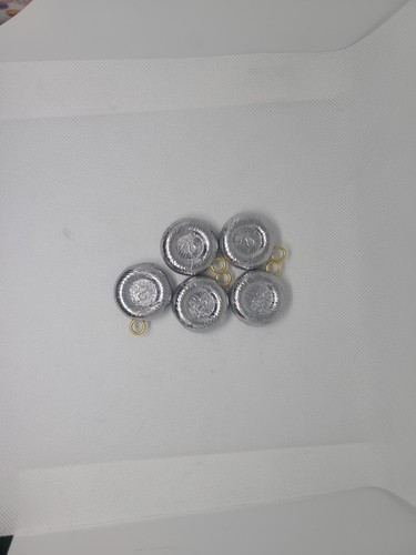 5 - 2 oz. RIVER SINKER, DISC FISHING WEIGHT, NO-ROLL!, w/ Brass Eyelet ...