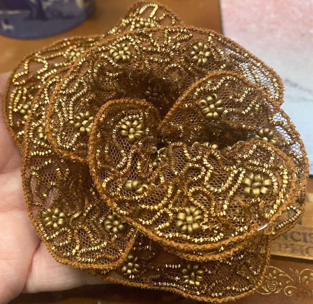 vintage beads netting metallic 5" layer 1940s flower … - Gem
