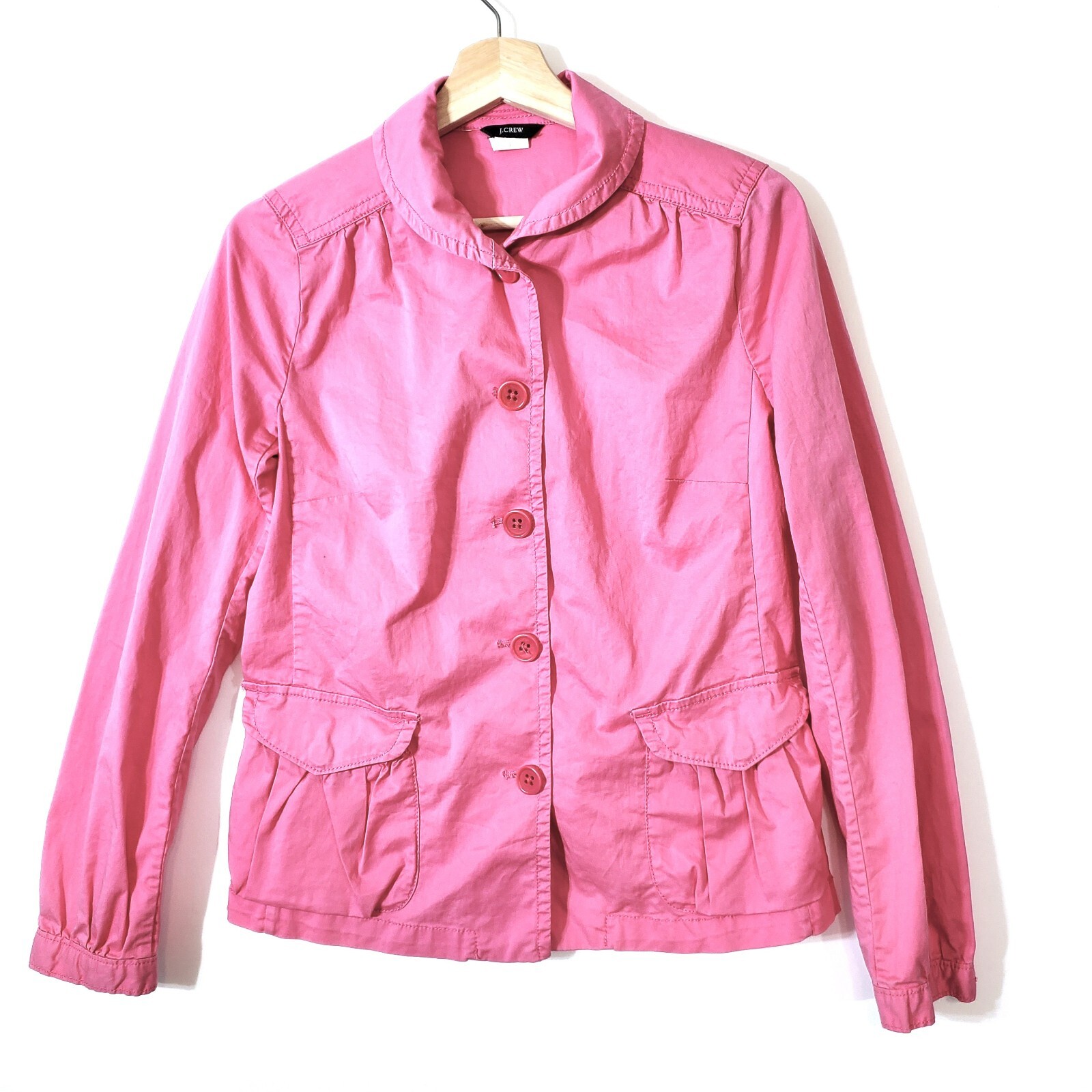 J Crew Women's Size 4 Pink Button Up Jacket Pockets Long Sleeves | eBay