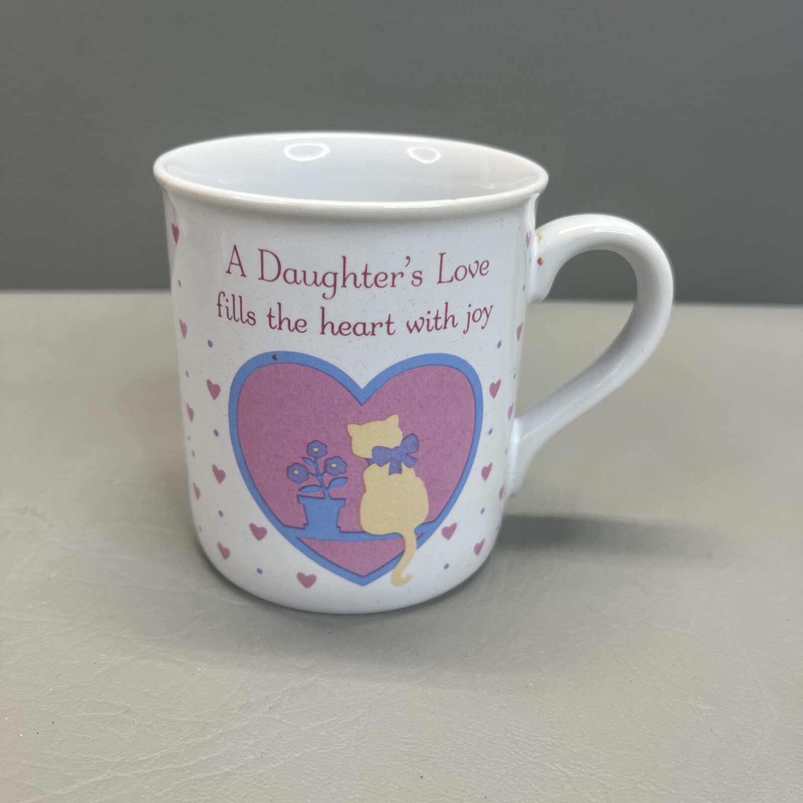 HALLMARK Coffee Mug Daughters Love Fills Heart Joy Pink Hearts Cat ...