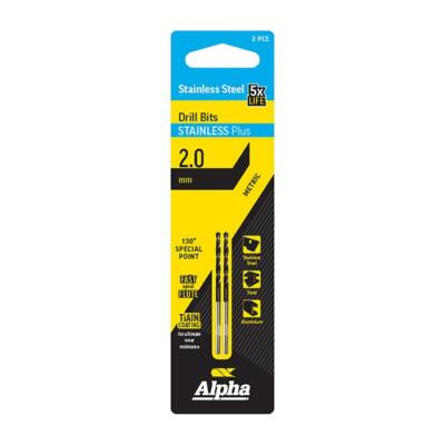 Pack of 2 Alpha 2mm x 48mm STAINLESS PLUS Jobber Drill Bit 2 Pack ...