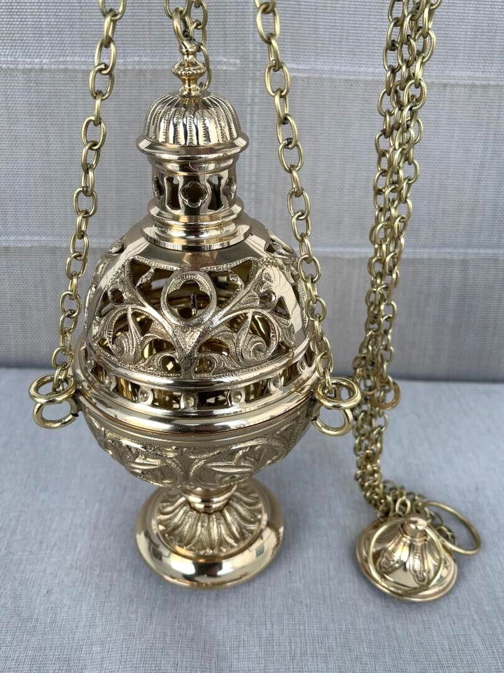 Traditional Triple Chain Brass Church Censer, Thurible w/Liner (Q395 ...