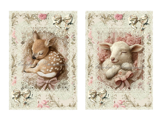 Baby Animals Sleeping & Lace A MULTI-SIZE SET Cotton Fabric Quilt ...