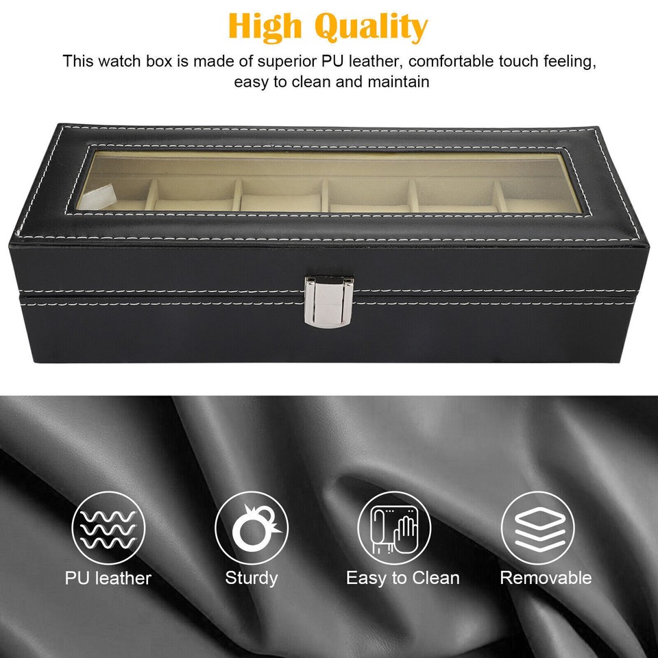 Watch Box Case Organizer 6 Slots Watches Holder Jewelry Storage Display ...