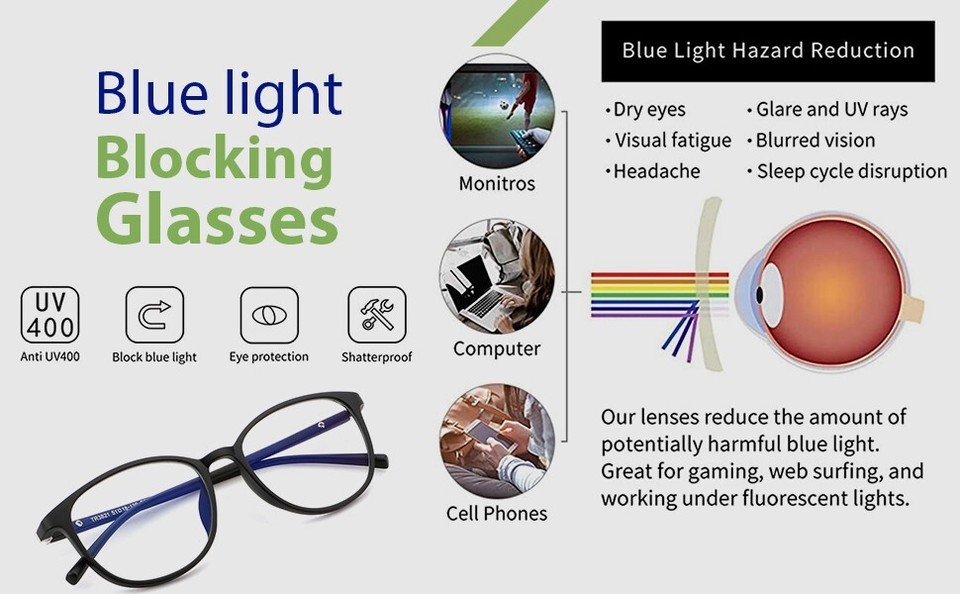 Blue Light Blocking Glasses | Anti UV400 | Computer Gaming Eyestrain ...