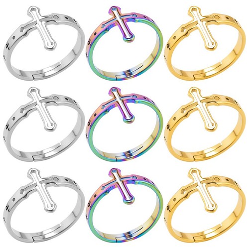 Belief Religious Jesus Cross Rings Opening Adjustable Stainless Steel ...