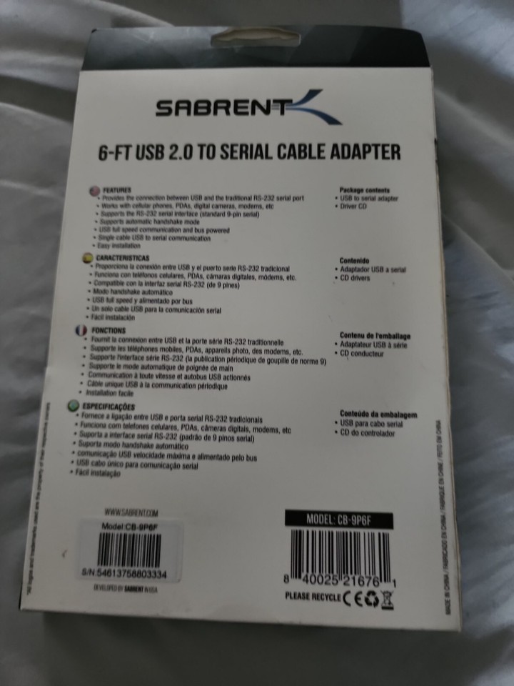 Sabrent 6 Ft USB Serial Cable Prolific Chipset Con-9p6f 🔥 A3 | eBay