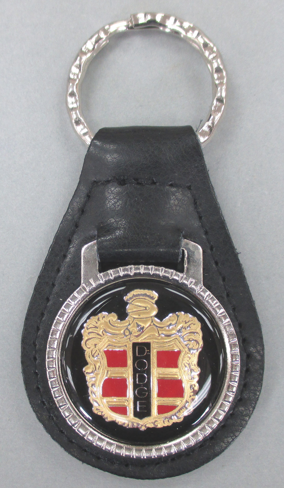 Black DODGE CREST Leather Chrome Key ring #3326 1940 1941 1942 1943 ...