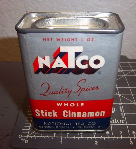 Vintage Natco whole STICK CINNAMON 1 oz Spice tin, National Tea Company ...