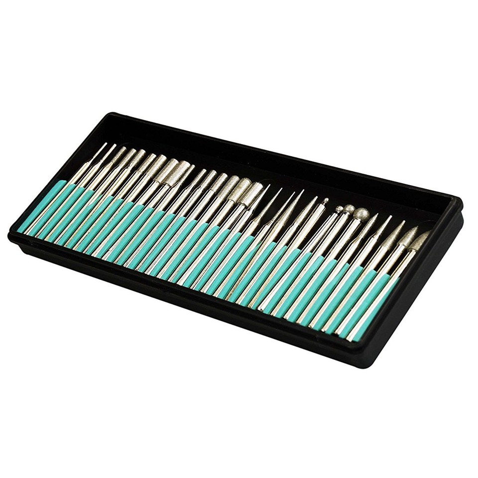 30pc Diamond Tip Cutting Burr Bit Set for Rotary Tool (Many Grit Sizes ...