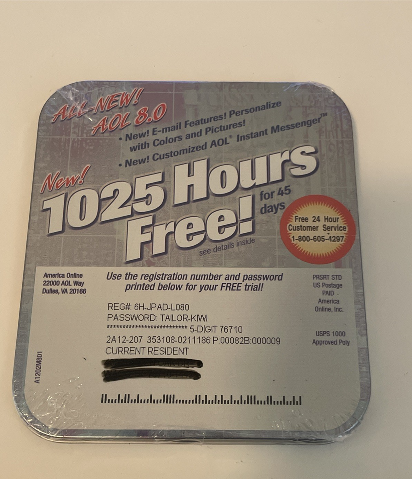 AOL America Online 8.0 Blue 1045 Free Hours PC CD-ROM Metal Tin NOS | eBay