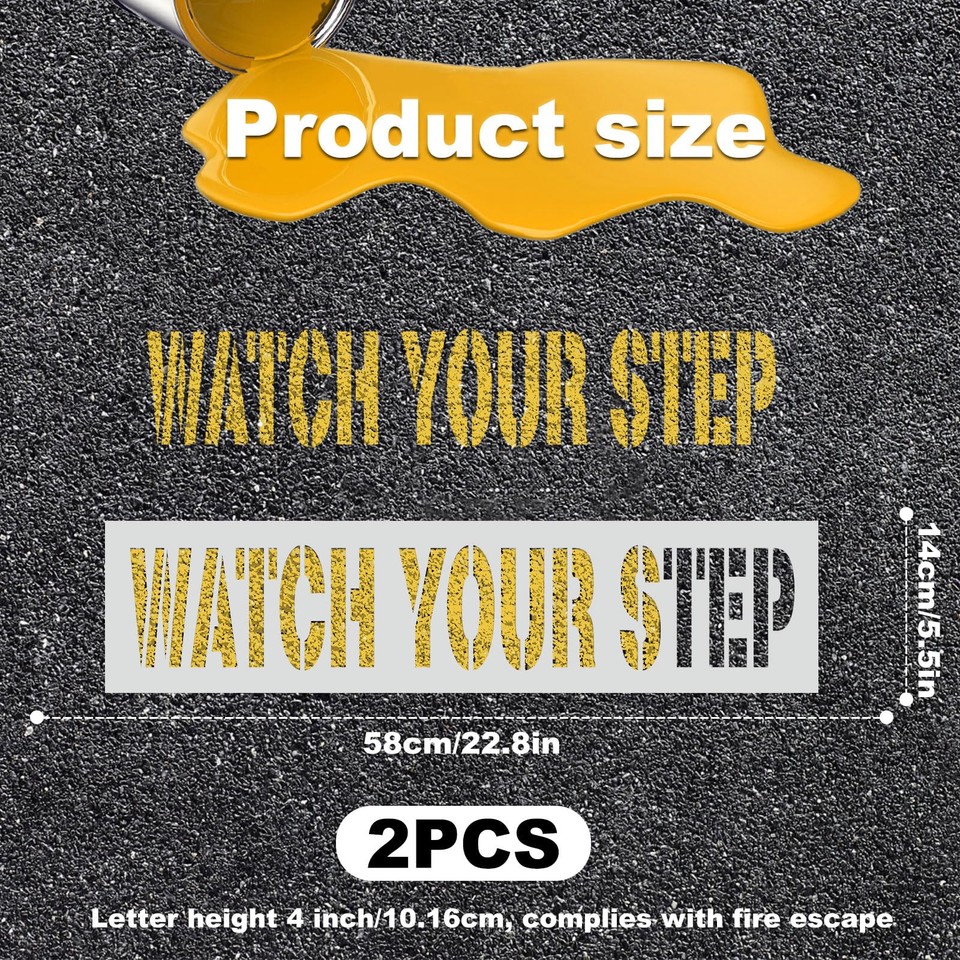 2pcs Watch Your Step Stencils, 22.83x5.51 inch Watch Your Step Signs ...
