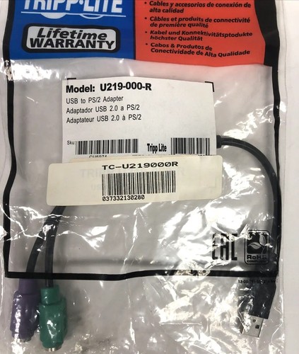 Lot of 2 Tripp-Lite U219-000-R USB to PS/2 Adapter Cable New | eBay