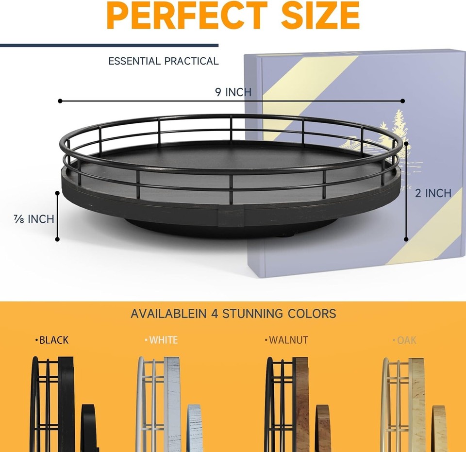 9" Oak Bathroom Vanity Tray Turntable for Perfume Candle, Round Wooden ...