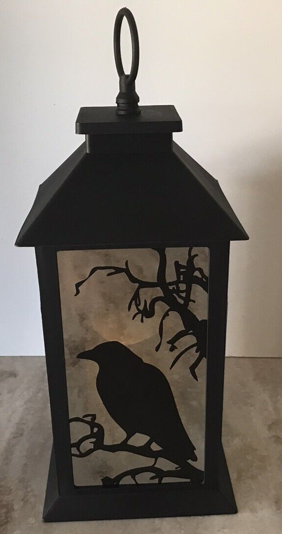 Halloween Raven Lantern Plastic Mirrored Lighted Candle Holiday Home ...