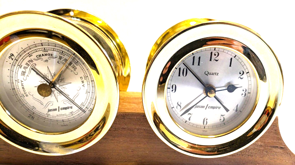 Vintage Jason Empire Ship’s Clock Barometer & Hydrometer Brass Wooden ...