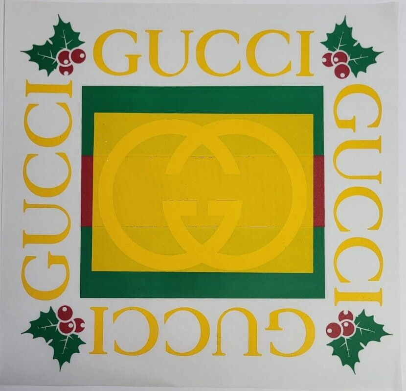 Gucci Logo Iron On Heat Transfer Yellow Red Green 11.5X 11.5 Christmas ...