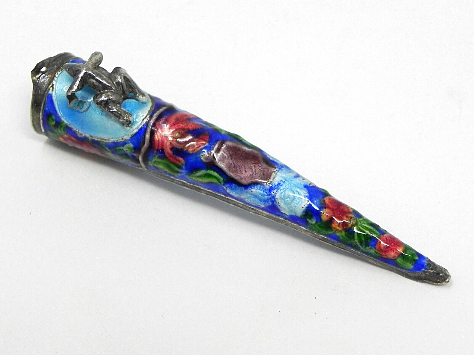 Antique Chinese Silver Enamel Fingernail Nail Guard with Frog and ...
