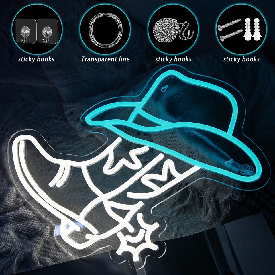 Cowboy Boot Neon Sign Cowgirl Boots for Wall Decor Aesthetic Western ...