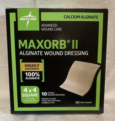 NEW MEDLINE MAXORB II ALGINATE Absorbent Wound Dressing 4" X 4" - Box ...