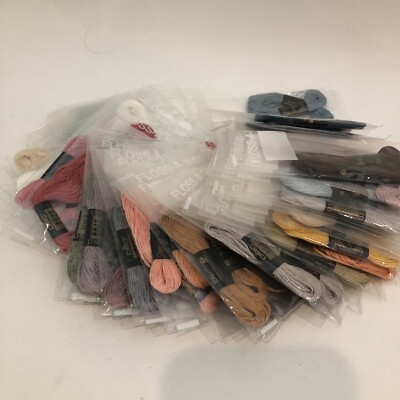 Lot 33 Skeins DMC Embroidery Floss In Floss-A-way Bags | eBay