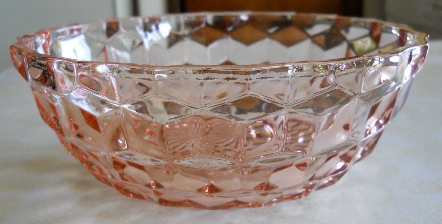 PINK FOSTORIA AMERICAN DEPRESSION GLASS CUBE PATTERN BOWL 6 1/2 ...