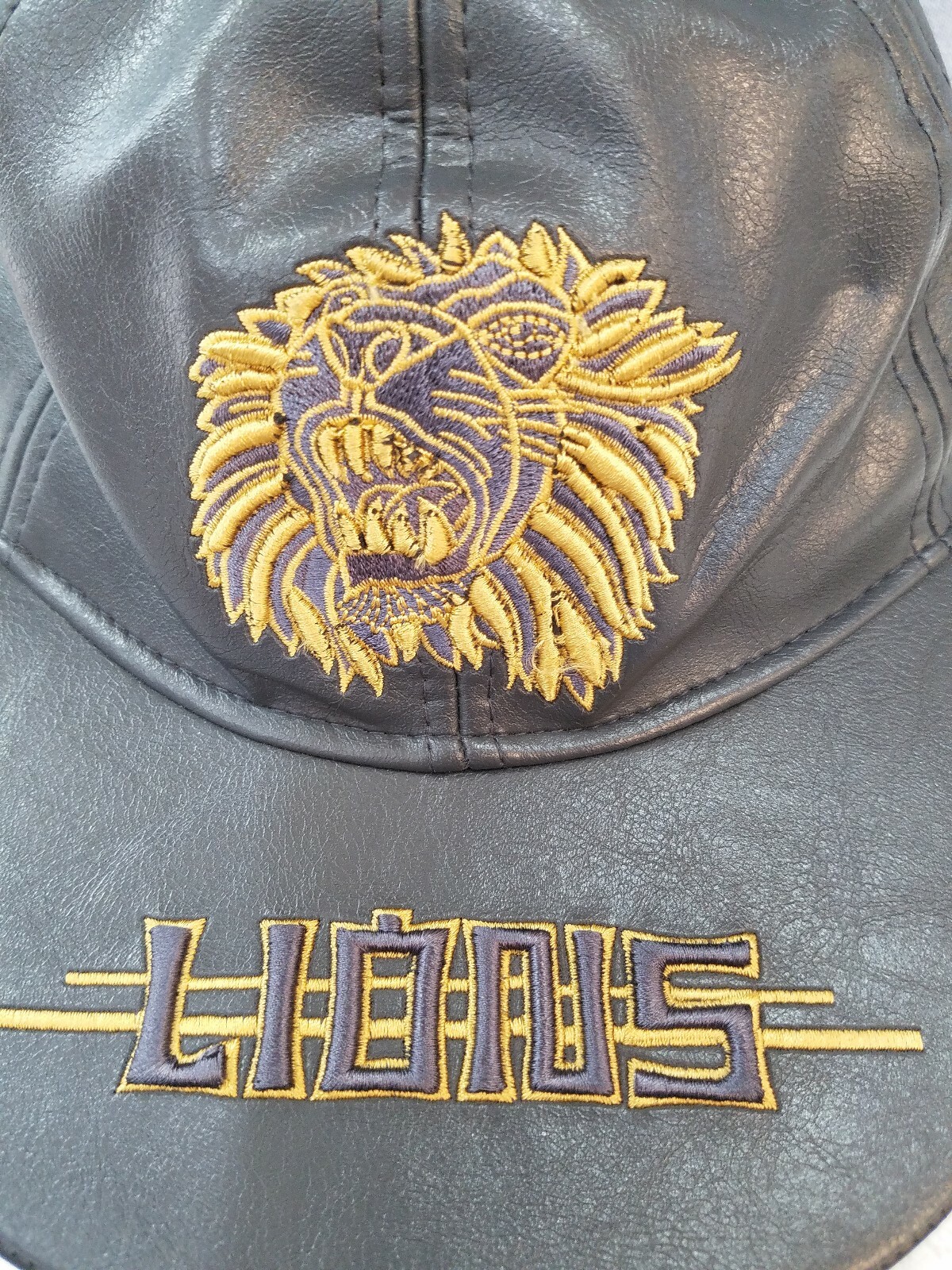 Mens Hat Lions Barcode Black Cap Large PVC Leather Em… - Gem