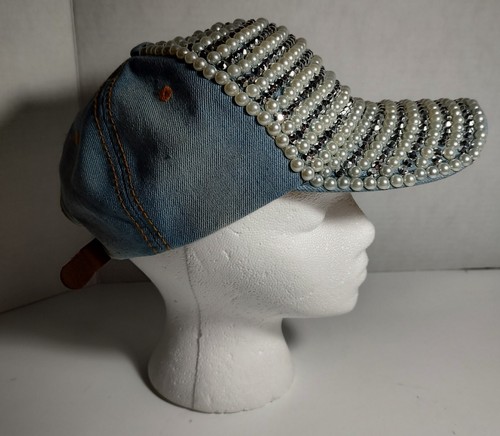 Blue Denim Shiny Crystals And Pearls Women's Baseball Cap | eBay
