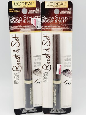 L'oreal Brow Stylist Boost & Set Volumizing Brow 490 Dark Brunette. QTY ...