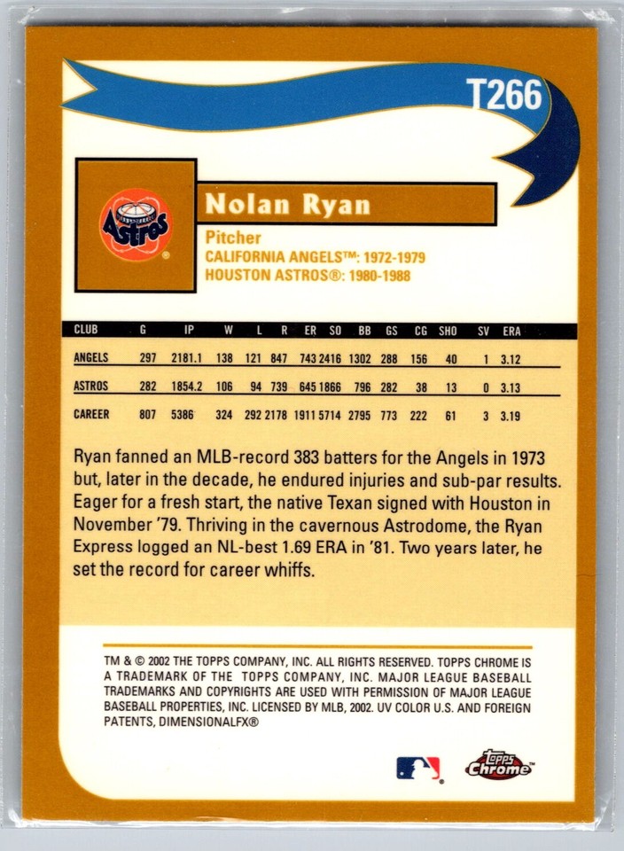 2002 Topps Traded & Rookies #T266 Nolan Ryan Card | eBay