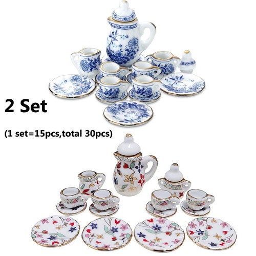 30pcs 1:12 Dollhouse Miniature Dinnerware Tableware Coffee Tea Pot Cup ...