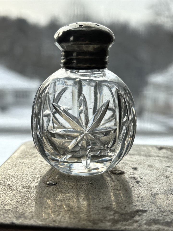 Antique Cut Crystal Glass Ball Shape Salt Pepper Shaker Sterling Silver ...