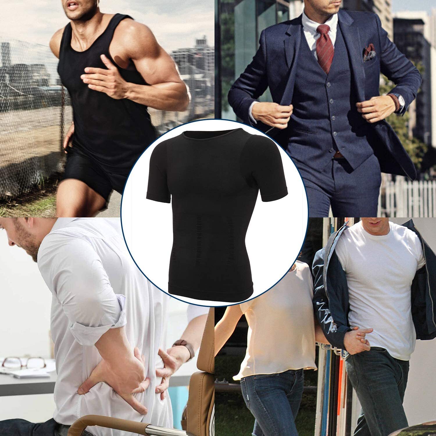 Men Compression Slim Body Shaper Gynecomastia T-shirt Posture Corrector ...