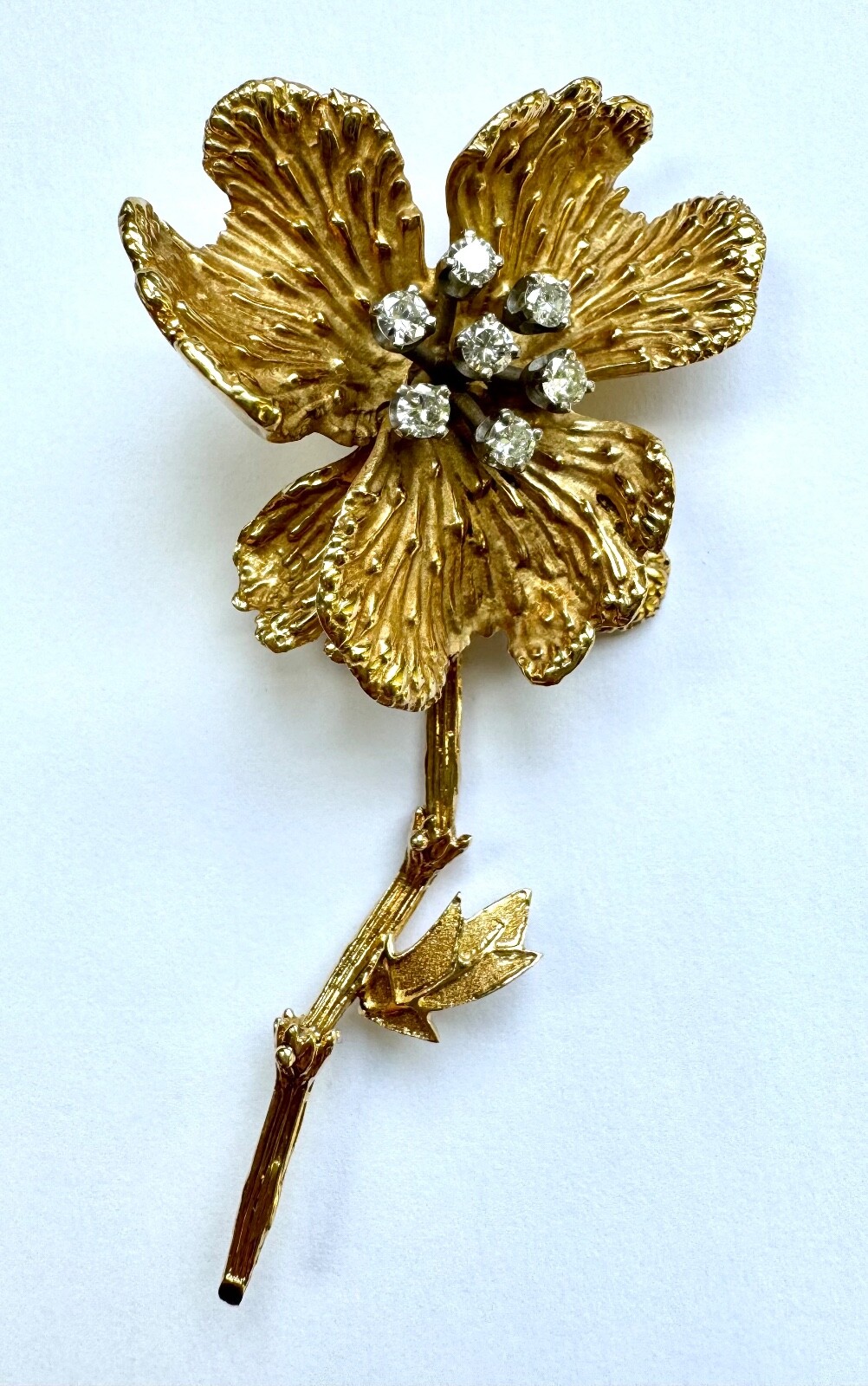 Rare 60s Vintage 18K Solid Yellow Gold Diamond Brooch… - Gem