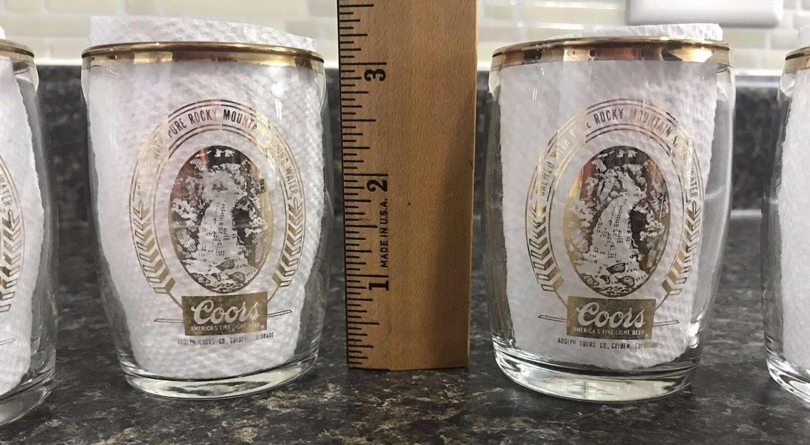 Vintage Set of 6 Coors Gold Trimmed Barrel Tasting / Chaser Glasses 5 ...