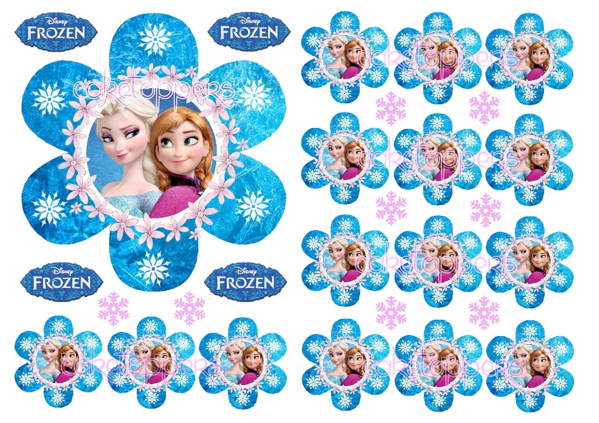 EDIBLE FROZEN ANNA & ELSA FLOWER ICING GIRLS CAKE TOPPER & EXTRA'S ...