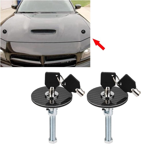 Universal 100% Carbon Fiber Front Hood Latch Pin Key Locking Kit Black ...