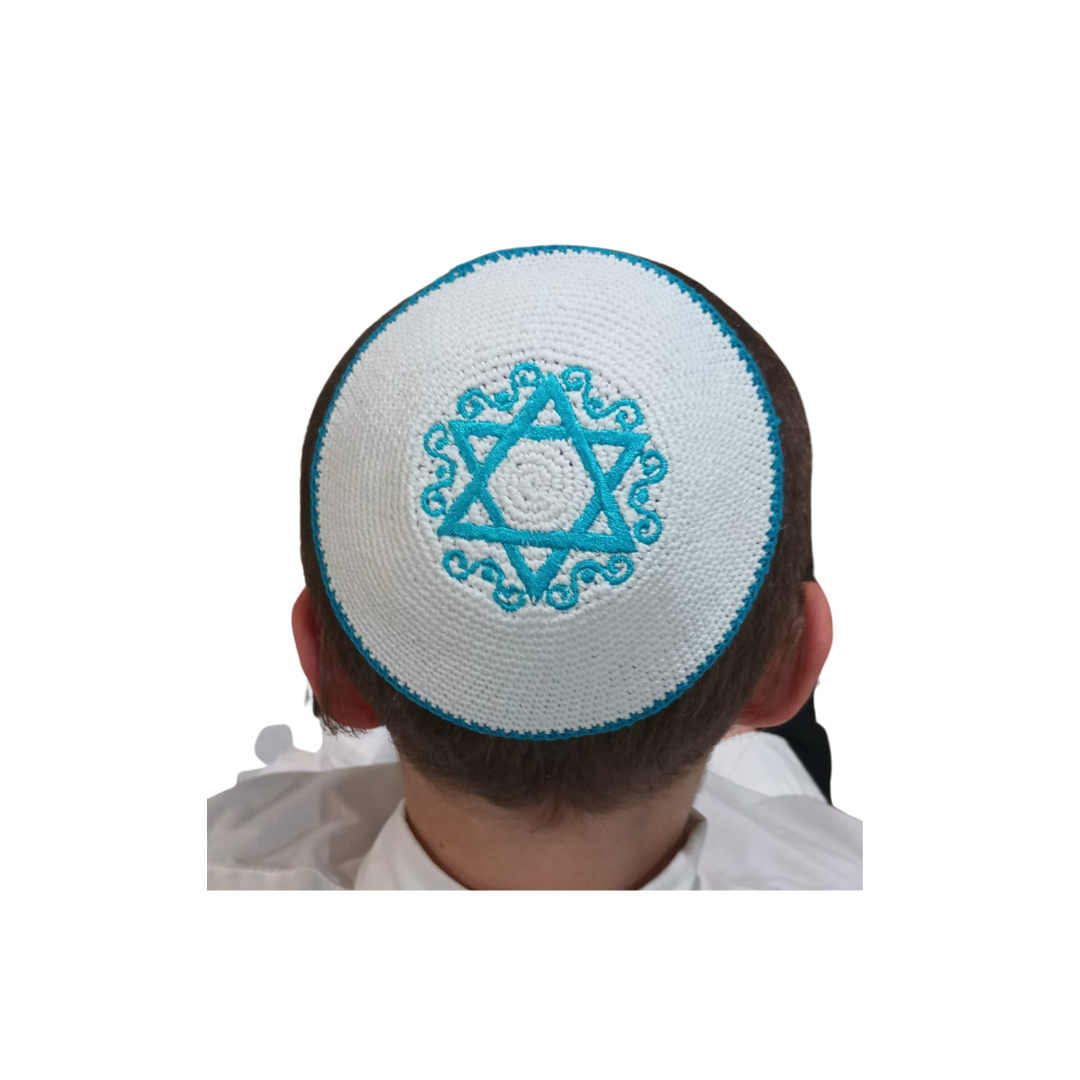 Jewish Kippah Star of David Kippa Knitted Yarmulke Kippas white 17 cm ...