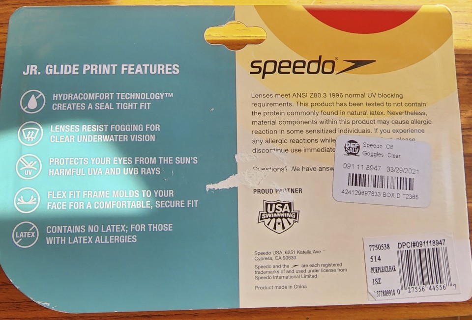 New in Package Speedo Junior Glide Print Goggles Ages 6-14 | eBay