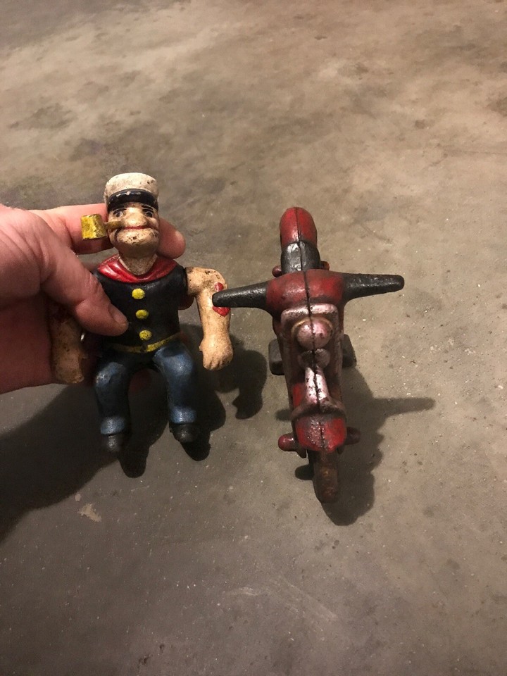Popeye Motorcycle Patina Cast Iron METAL Fatboy Biker Outlaw Collector ...