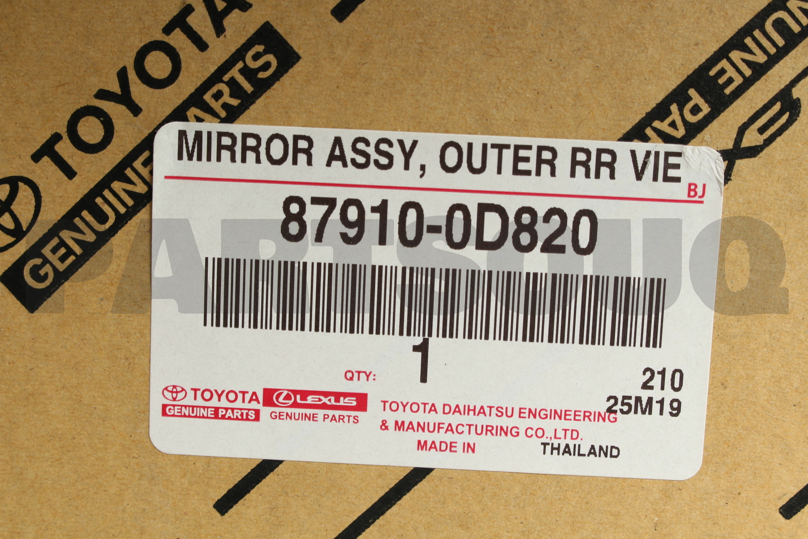 879100D820 Genuine Toyota MIRROR ASSY, OUTER REAR VIEW, RH 87910-0D820 ...