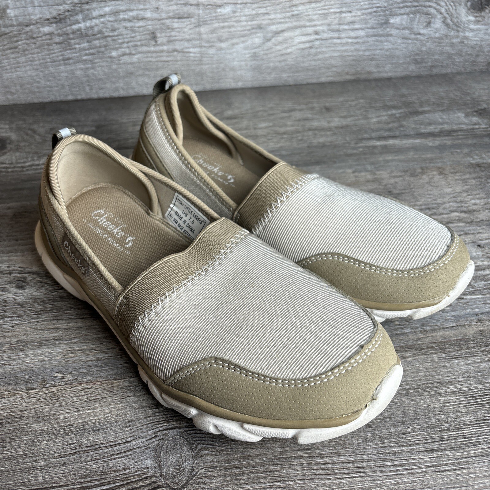 Vintage Cheeks Tony Little Womens 7.5M Tan Slip On Sneakers | eBay