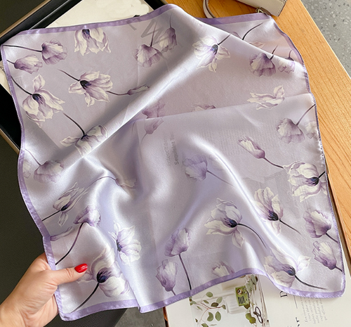 100% Silk 20" small square Scarf Women neckerchief Wrap floral purple ...