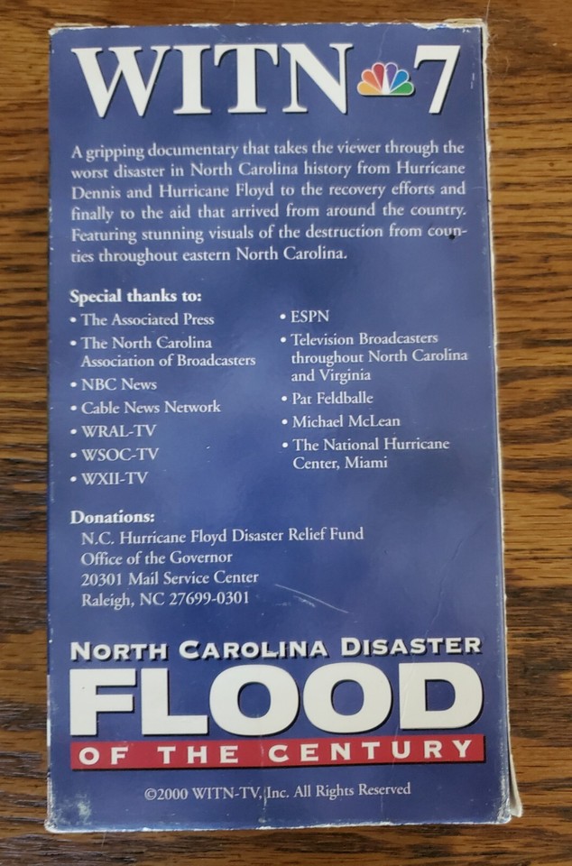 WITN 7 North Carolina Disaster: Flood Of The Century 2000 VHS RARE ...