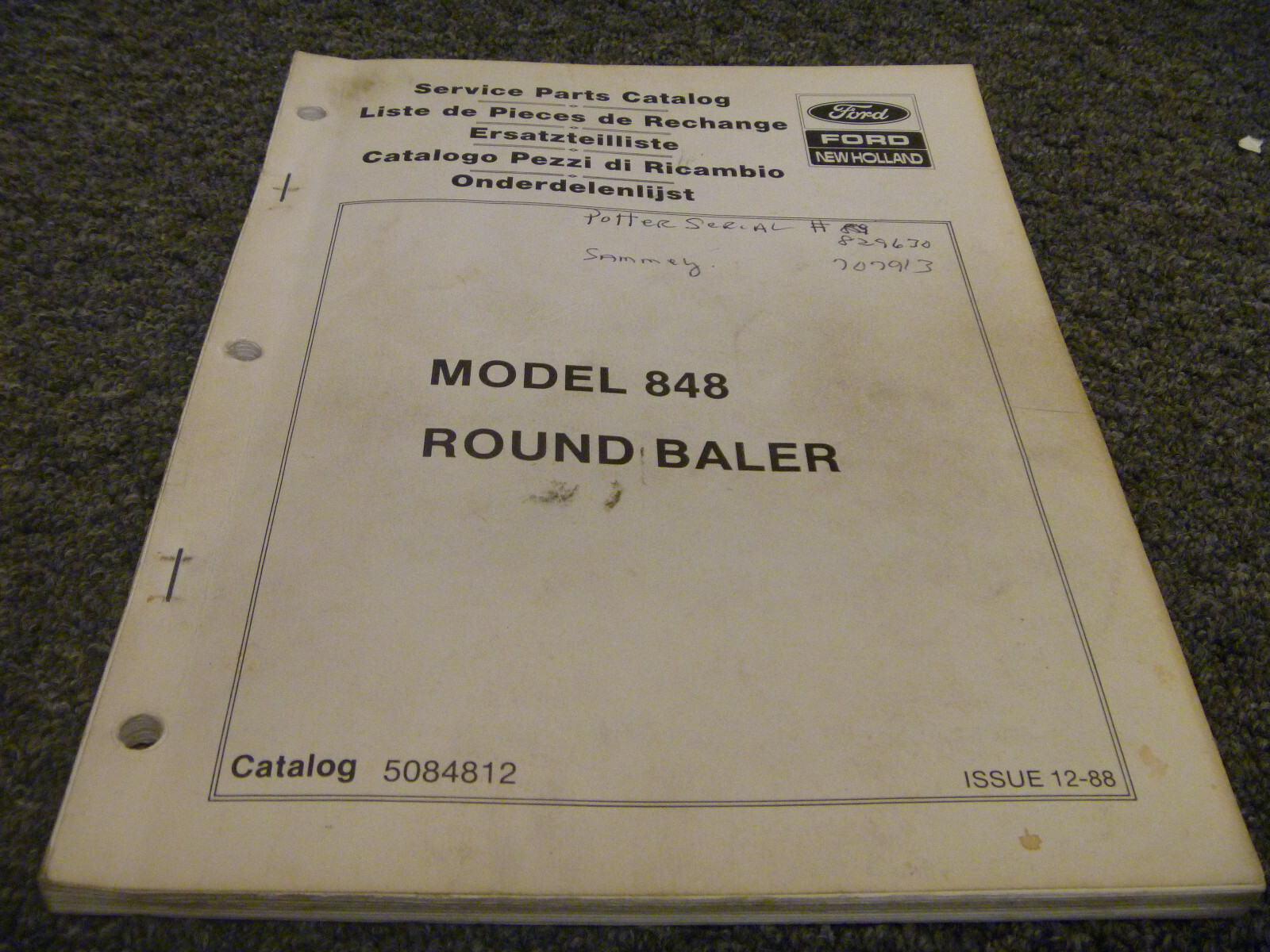 Ford New Holland 848 Round Baler Parts Catalog Manual 5084812 xz | eBay