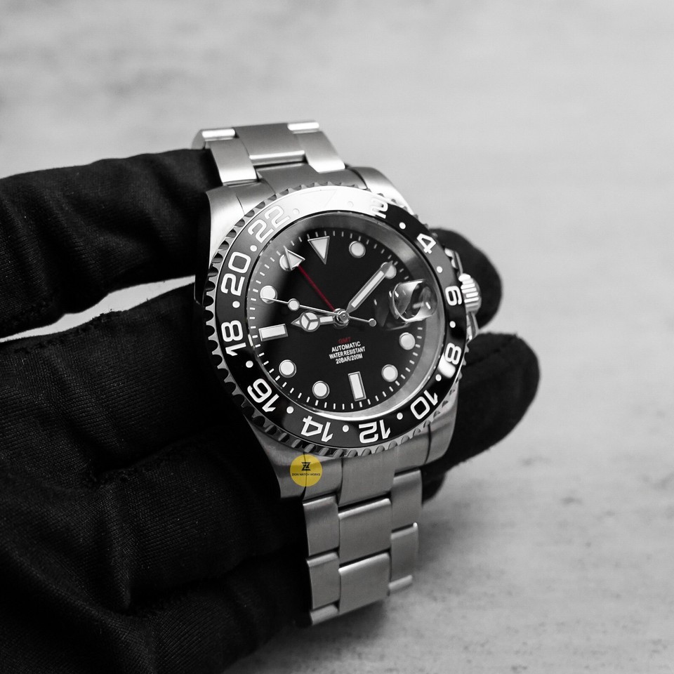 Custom Made 40mm Black GMT Custom Date Diver Style Mod Watch w/ NH34 ...
