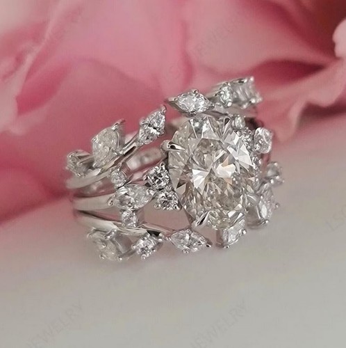 Enhancer Wrap Guard Wedding Ring-Set 14K White Gold 5CT Oval & Round ...